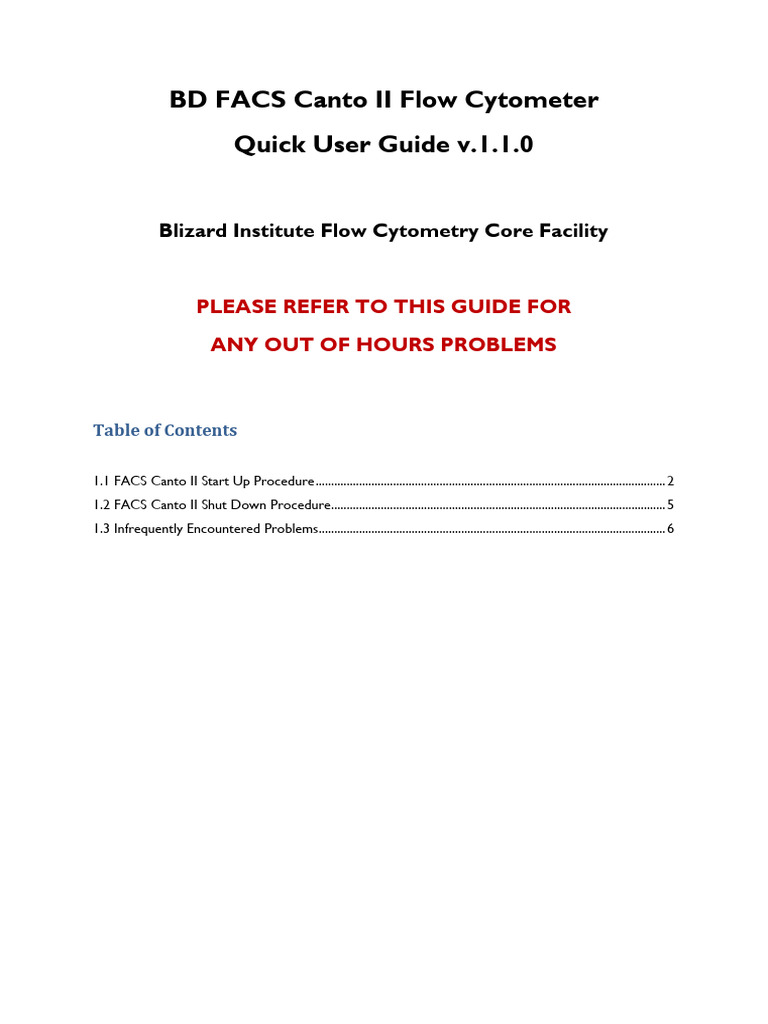 BD FACSCanto II Flow Cytometer User Guide | PDF | Flow Cytometry ...