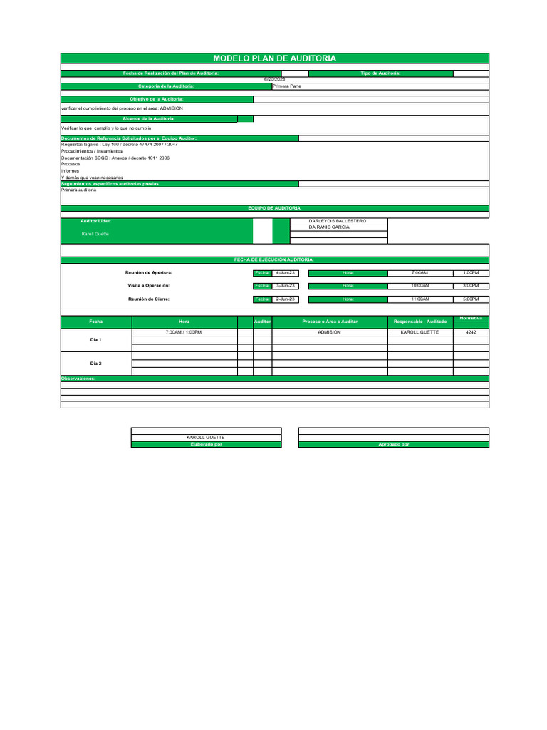 Esquema Plan de Auditoria | PDF | Auditoría