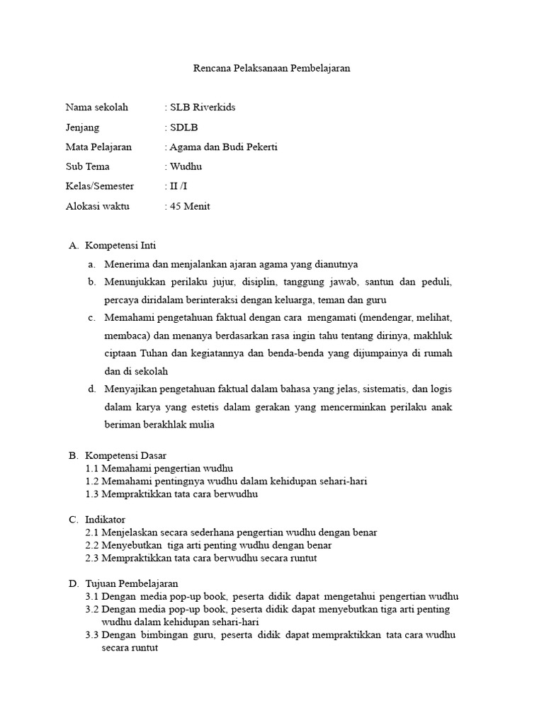RPP WUdhu Karya Inovasi | PDF | Karier & Perkembangan | Kesehatan Holistik