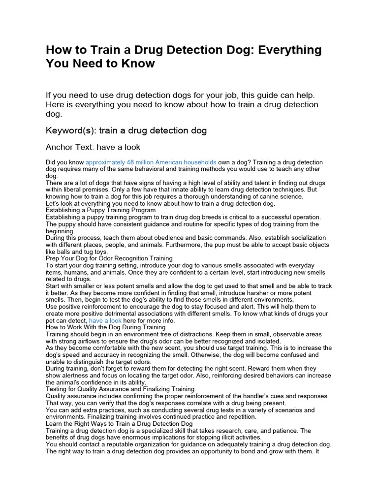 Train a Drug Detection Dog Guide | PDF | Dog Training | Dogs