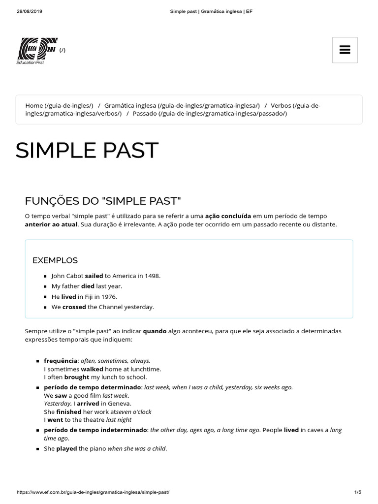 Simple Past - Gramática Inglesa - EF | PDF