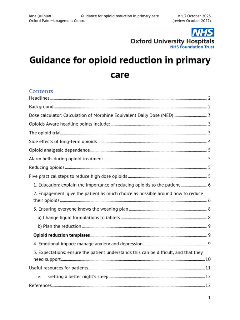 Gp Guidance Opioid Reduction | PDF | Opioid | Pain Management