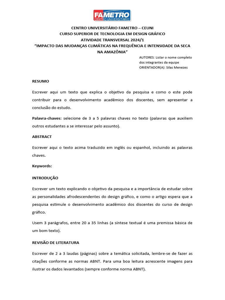 Modelo Artigo de Revisão - Transversal 2024 - 1 | PDF | Ciências e Matemática