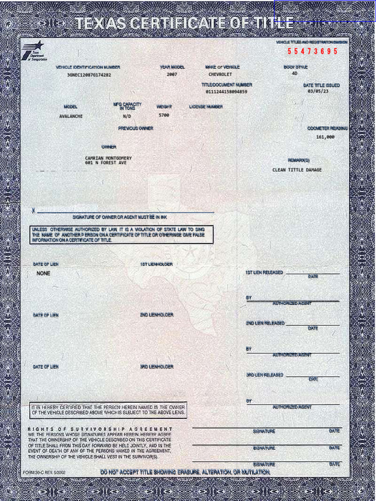 Title Texas Chev 2007 | PDF | Vehicles | Motor Vehicle