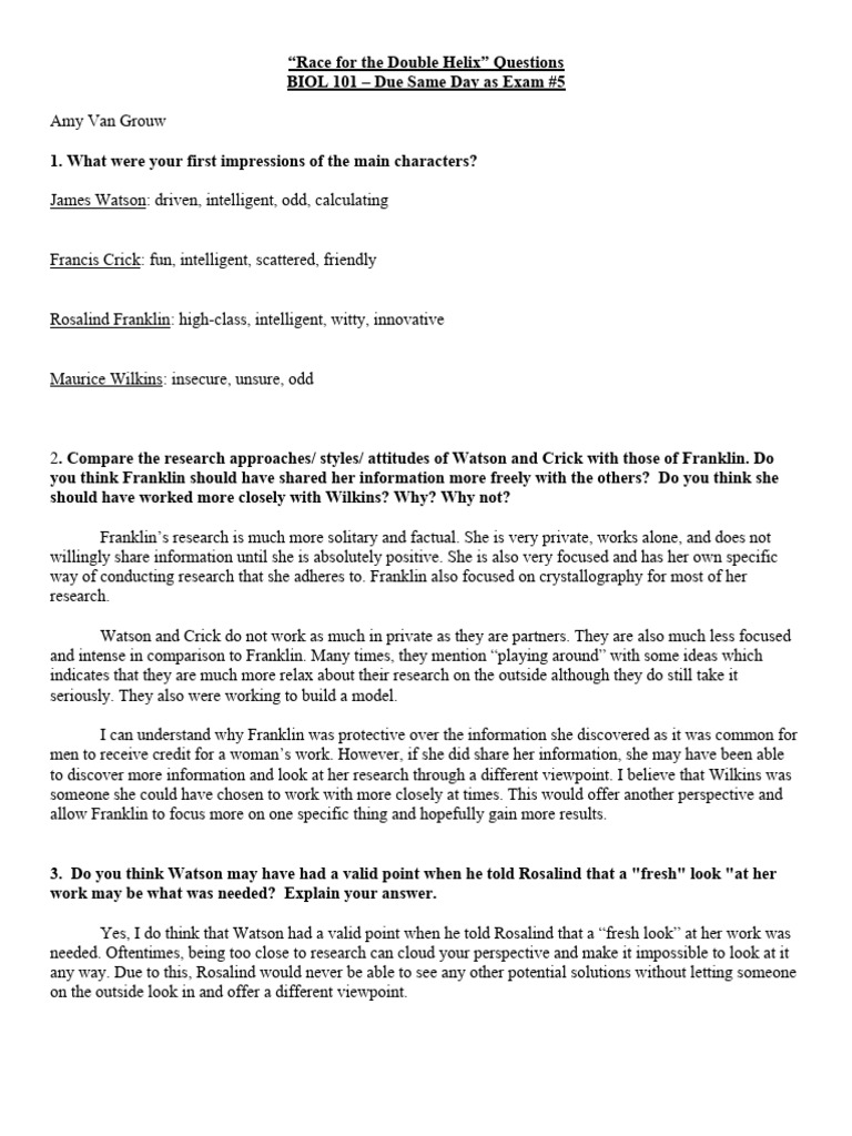 BIO 101 Race For The Double Helix Questions - Van Grouw, Amy | PDF ...