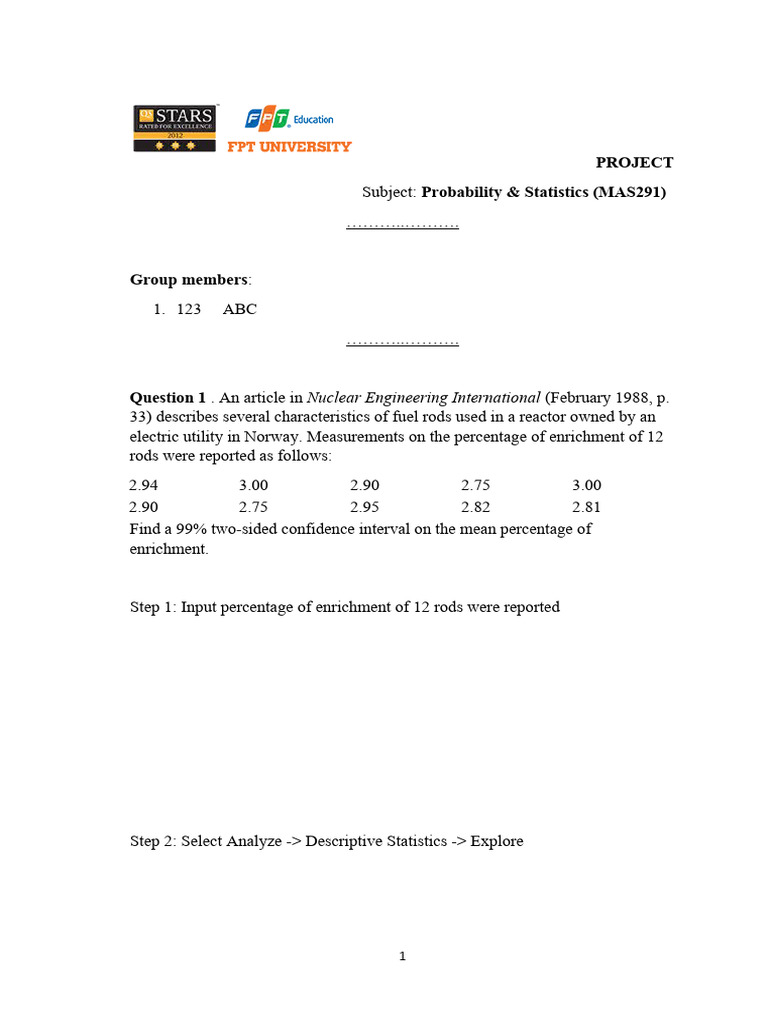 SE1601 GROUP3 PROJECT1 SPSS Answer | PDF | Variance | Statistical Theory