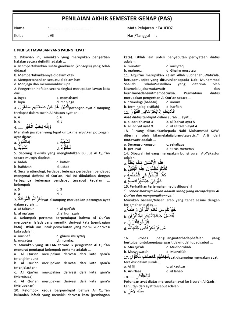 Soal PAS Tahfidz | PDF
