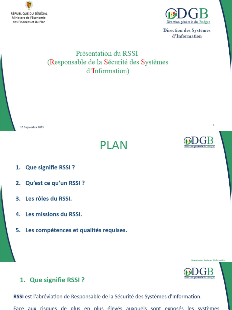 Presentation RSSI | PDF | Sécurité des systèmes d'information | Sécurité