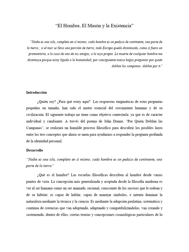 El Hombre, El Mason y La Existencia Humana 1 | PDF | Evolución | Vida