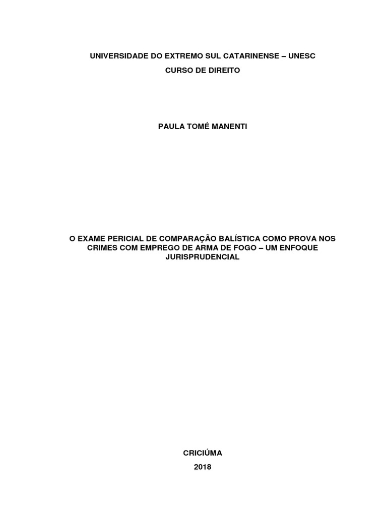 O Exame Pericial de Comparação Balística Como Prova Nos Crimes... | PDF ...
