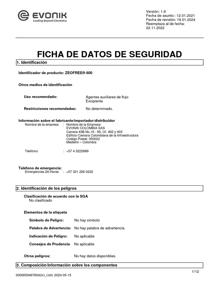 Zeofree® 600 | PDF | Agua | Toxicidad