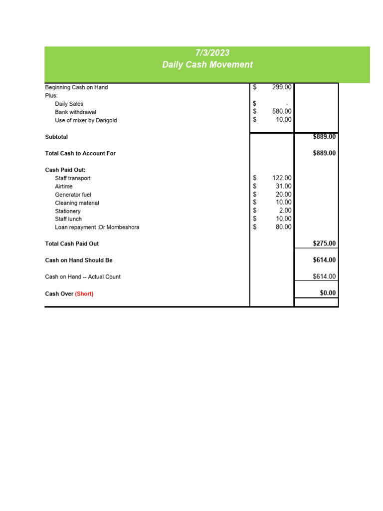 Daily Cash Movement Summary | PDF | Economies | Debt