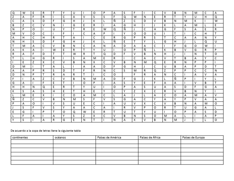 SOPA DE LETRAS Oceanos y Continentes | PDF | Ciencias de la Tierra ...