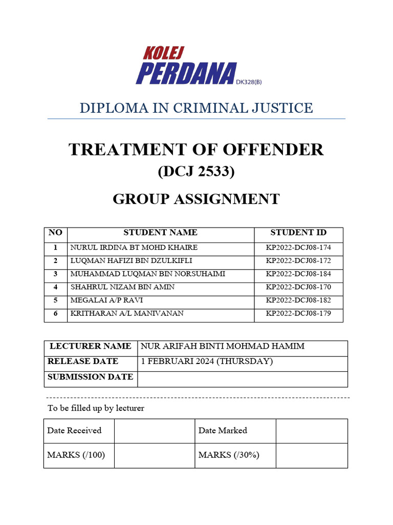 Too 202401 Group Assignment | PDF | Recidivism | Prison