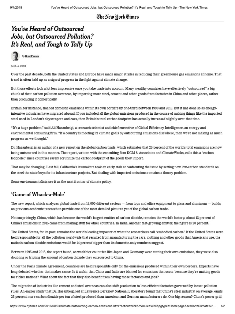 Plumer NYT 180904 You've Heard of Outsourced Jobs, But Outsourced ...