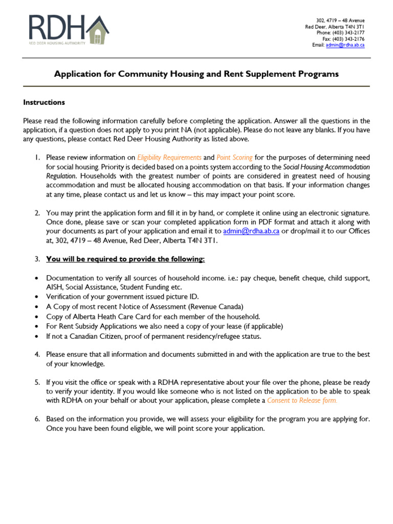 Red Deer Housing Application Guide | PDF | Leasehold Estate | Welfare