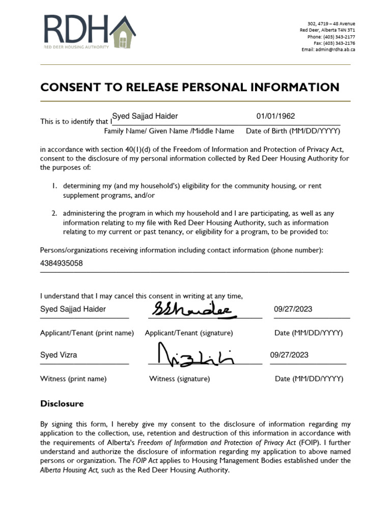 Rdha Consent Fillable | PDF | Housing | Real Property Law