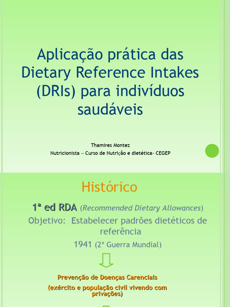 Aplicação das DRIs para Saúde Ideal | PDF | Nutrientes