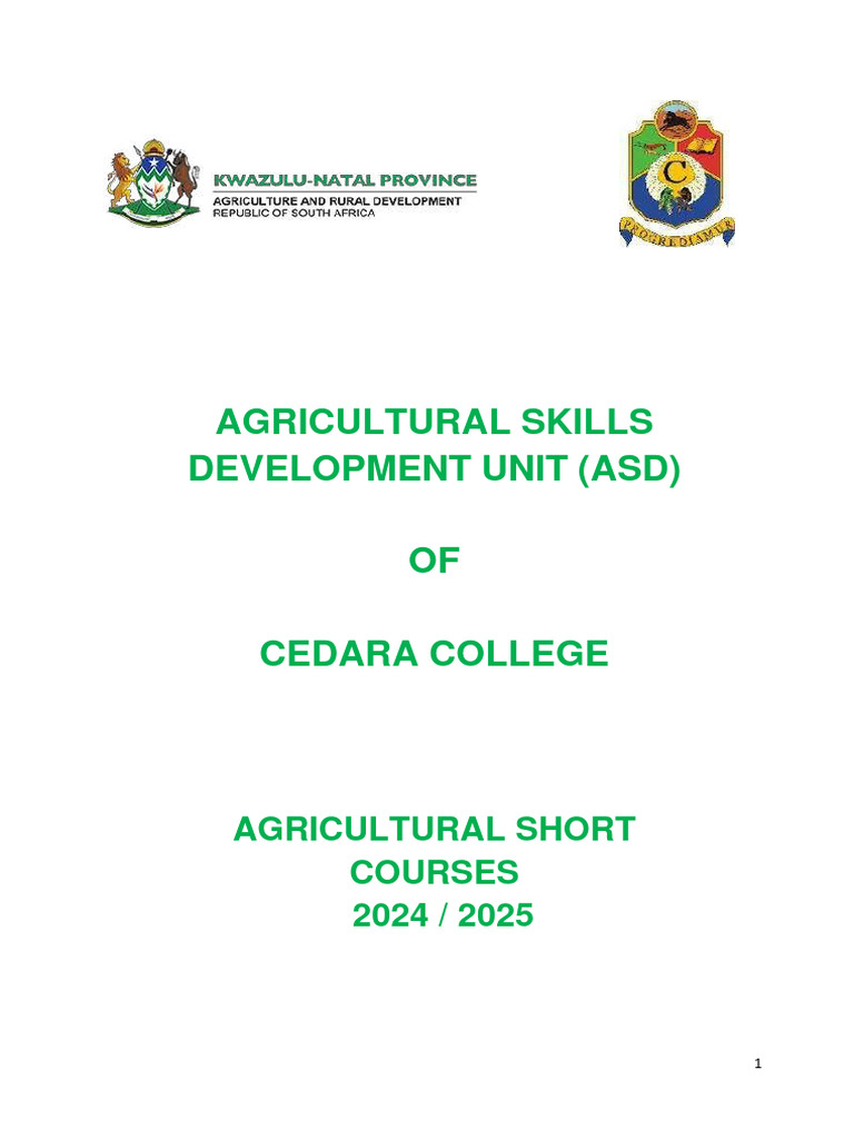 Agricultural Skills Development Unit (Asd) OF Cedara College | PDF ...