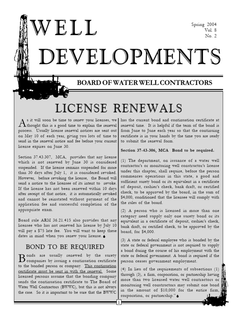 Water Well License Renewal Guide | PDF | License | Surety