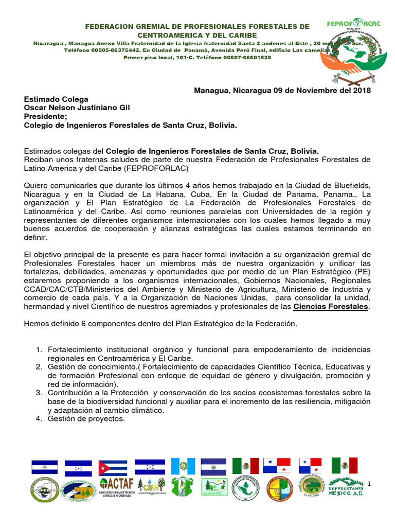 Carata Generalidades e Invitacion Feproforlac 2018 | PDF | America ...