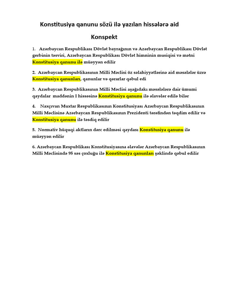 Konstitusiya Qanunu Konspekt | PDF