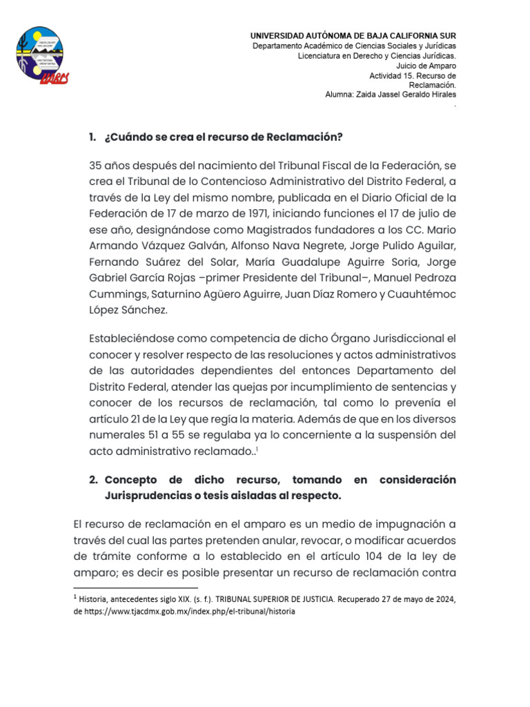 Actividad 15. Recurso de Reclamacion | PDF | Demanda judicial | Daños y perjuicios
