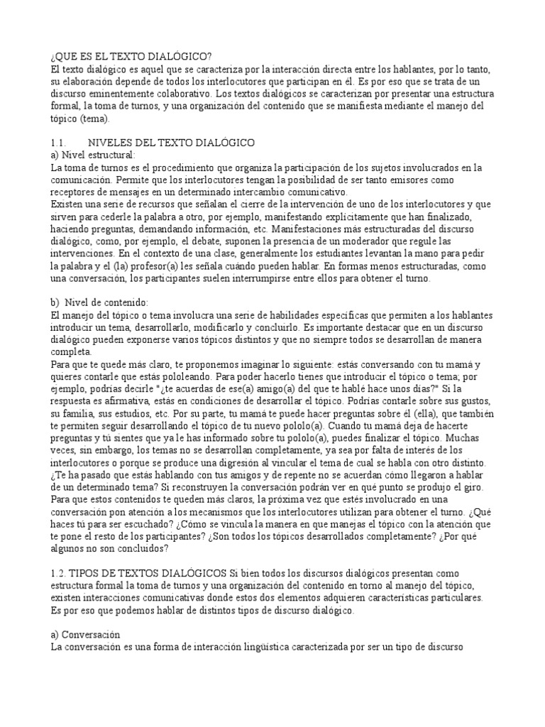 Texto Dialógico | PDF | Conversacion | Diálogo
