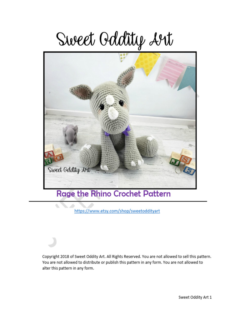 Sweet Oddity Art - Rage The Rhino Crochet Pattern | PDF | Crochet | Crafts