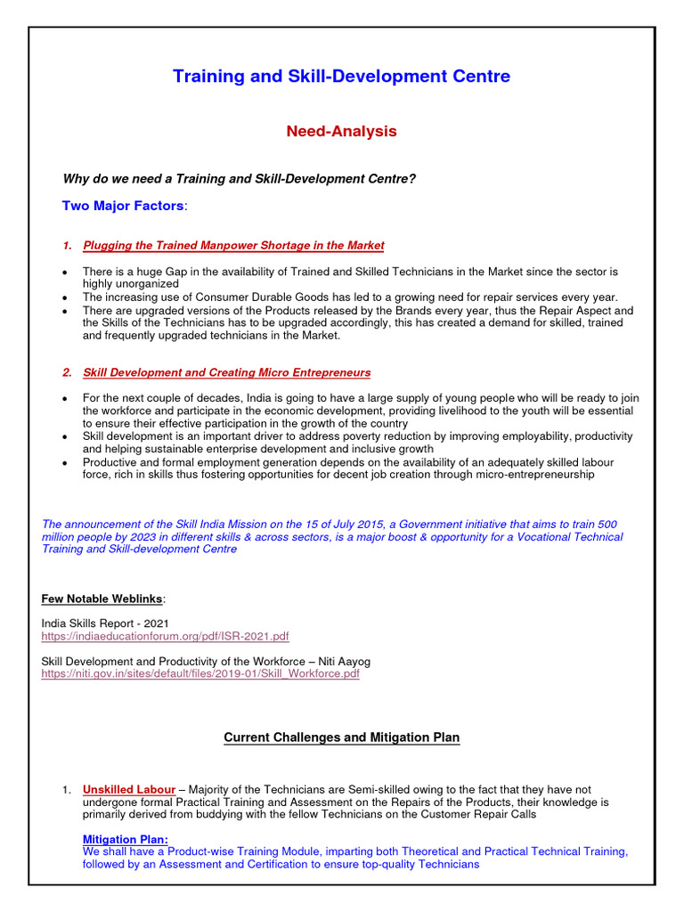 Training Centre for Skilled Technicians | PDF | Workforce | Labour ...