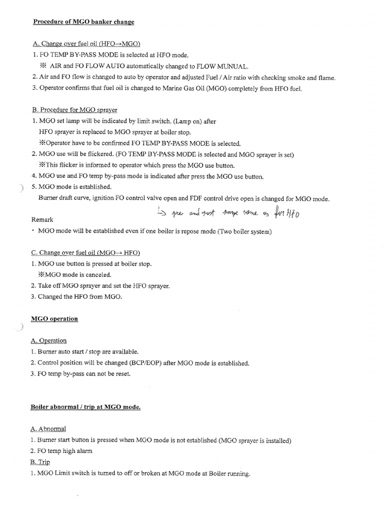 Procedure of MGO bunker change | PDF