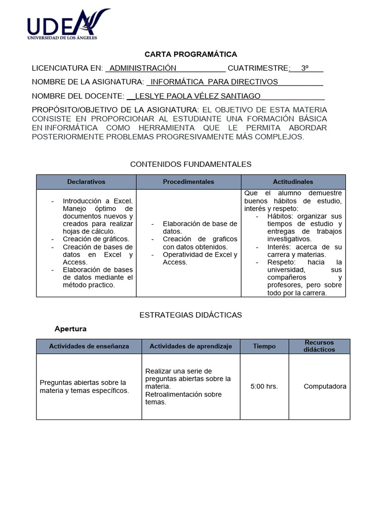 Carta Programática | Descargar gratis PDF | Evaluación | Enseñando