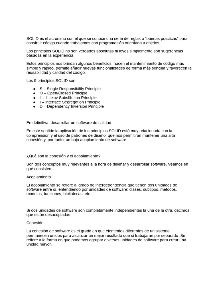 Principios SOLID para Mejorar Código | PDF | Software | Programación de ...