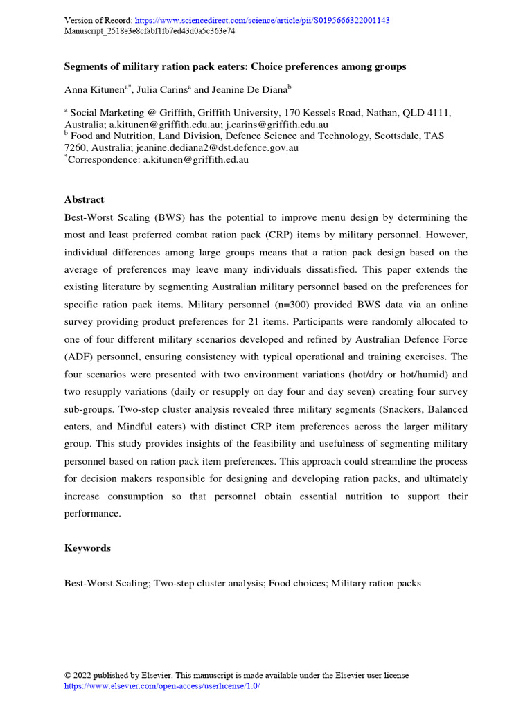 Military Ration Pack Preference Segmentation | PDF | Analysis Of ...