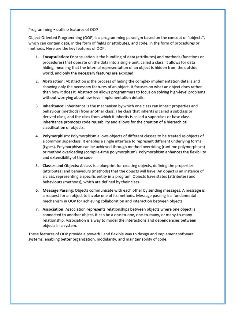 Programming Outline Features Of Oop Pdf Inheritance Object Oriented Programming Method 4253
