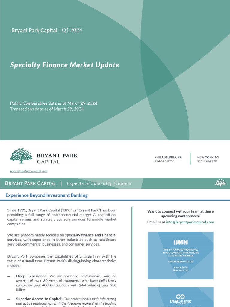 Specialty Finance Market Update Q1 2024 | PDF | Interest Rates ...