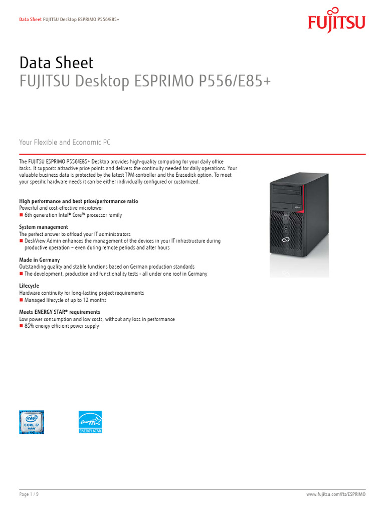 FUJITSU Desktop ESPRIMO P556/E85+: Data Sheet | PDF | Bios | Usb