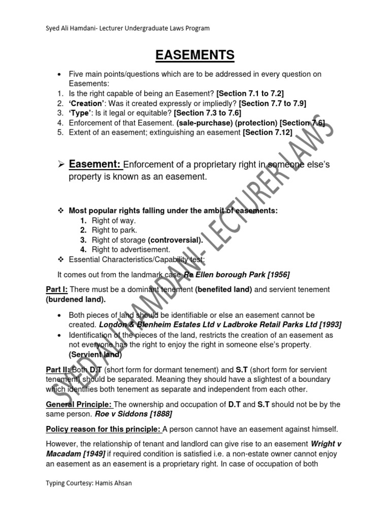 Easements Notes | Download Free PDF | Easement | Civil Law (Common Law)
