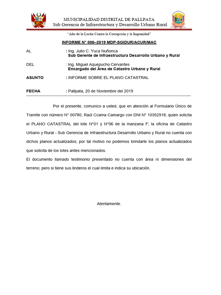 Informe de plano catastral RAUL | PDF