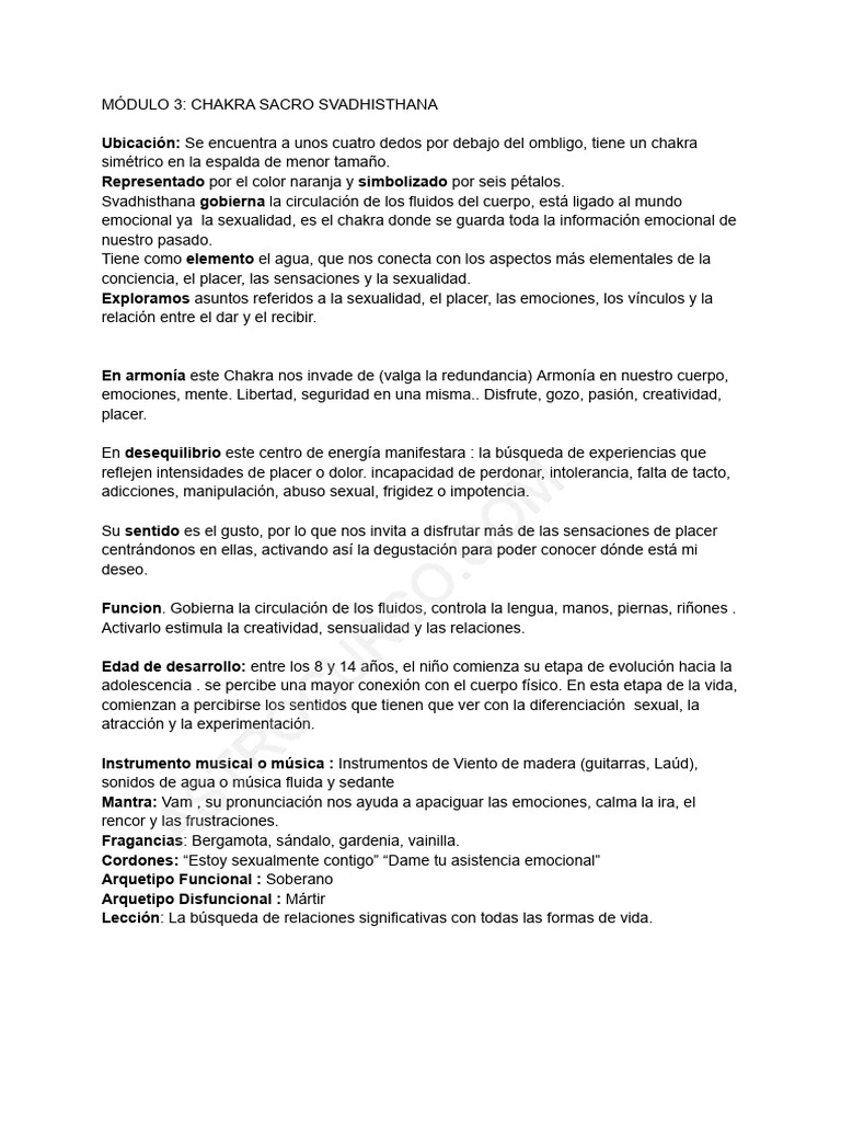 Chakra Sacro: Guía de Armonización | PDF | Las emociones | Placer