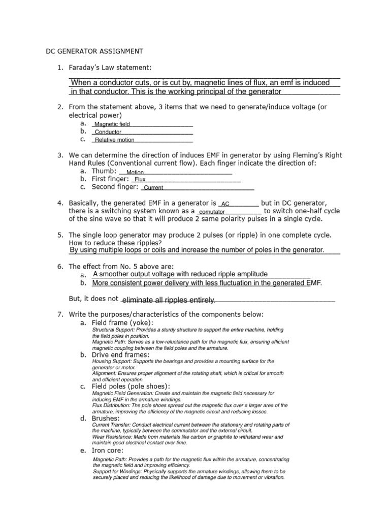 DC Generator Assignment | PDF | Electric Generator | Electromagnetic ...