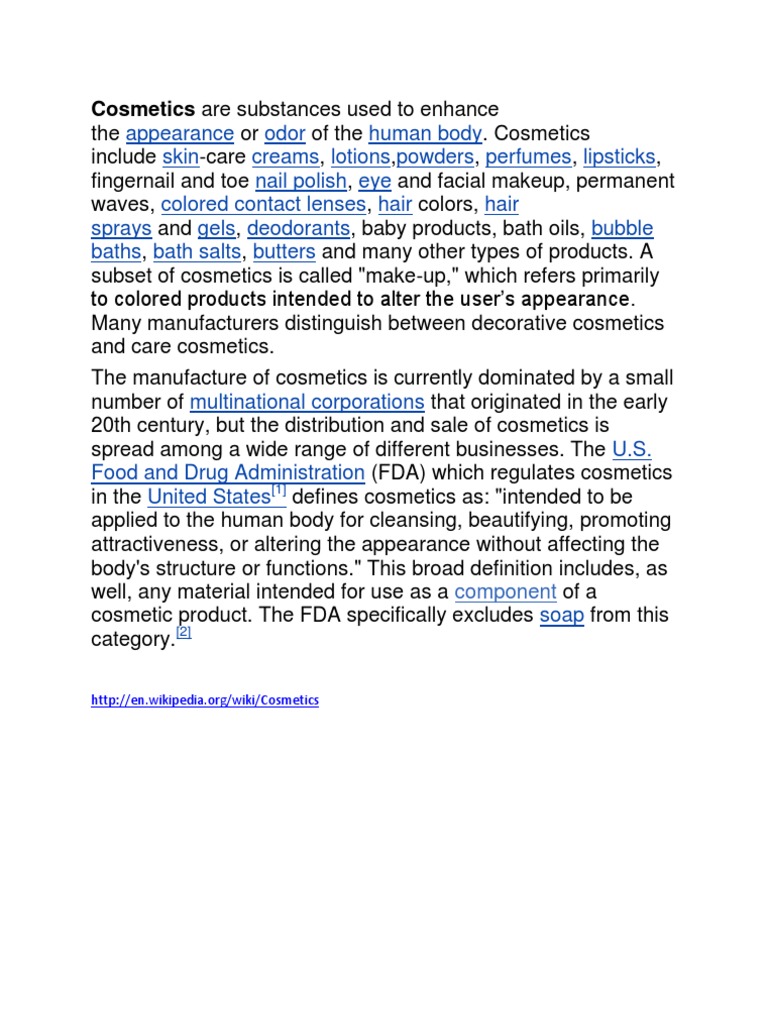 Cosmetics Are Substances Used To Enhance: Component | PDF | Cosmetics ...