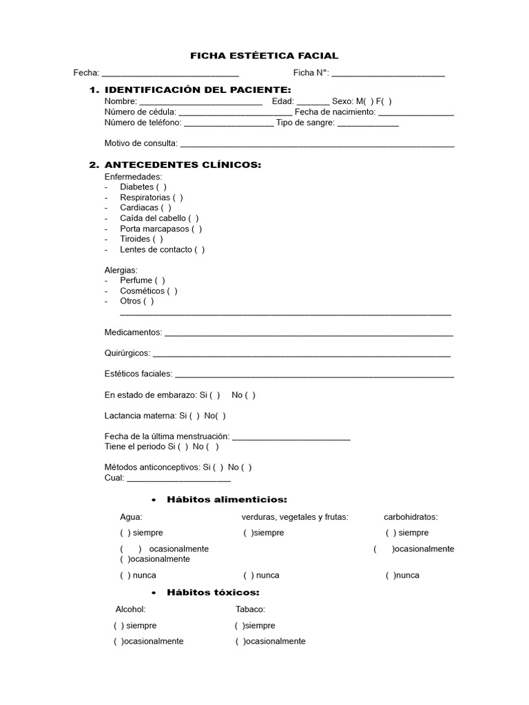 Ficha Estética Facial: Evaluación Completa | PDF | Especialidades ...