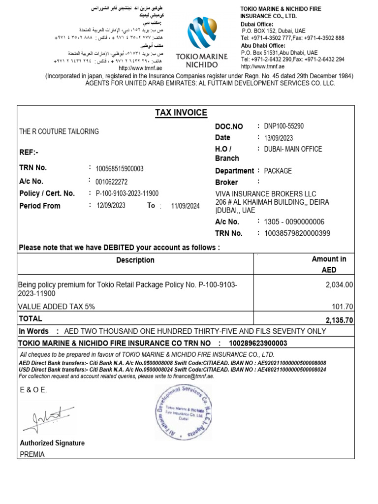 Policy Debit Note | PDF | United Arab Emirates | Dubai