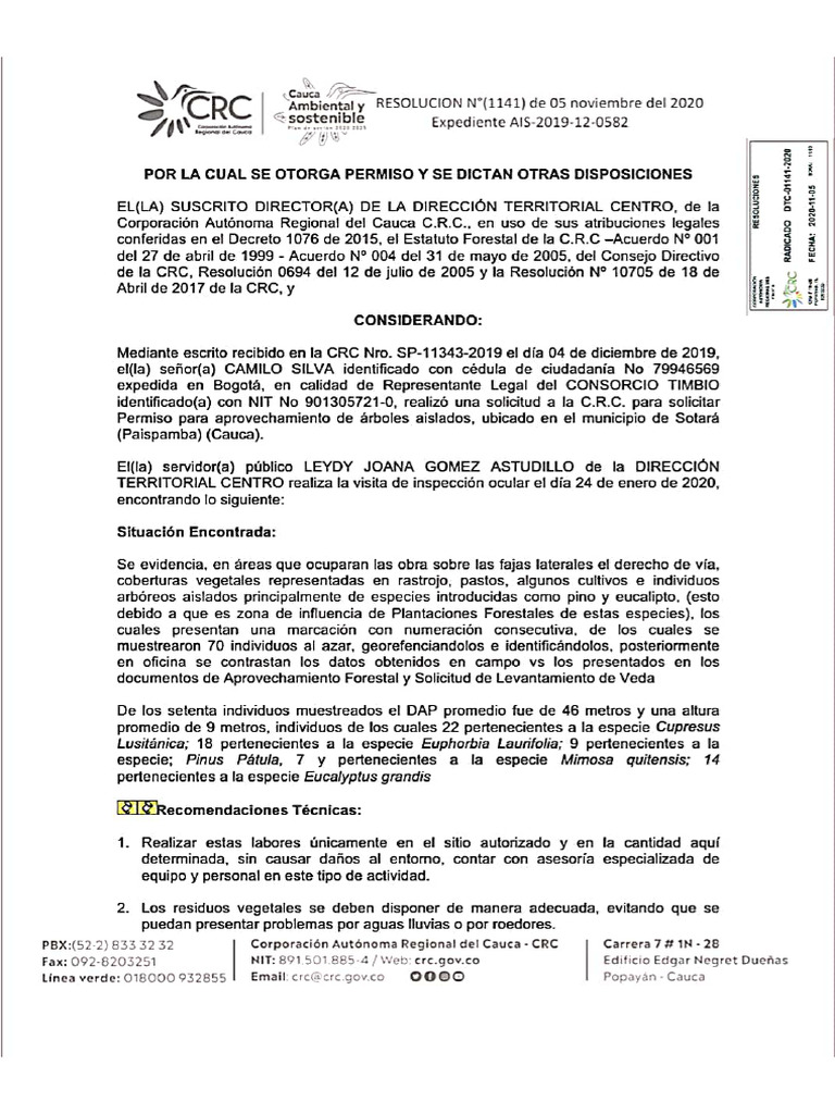 Resolución de Aprovechamiento CRC | PDF