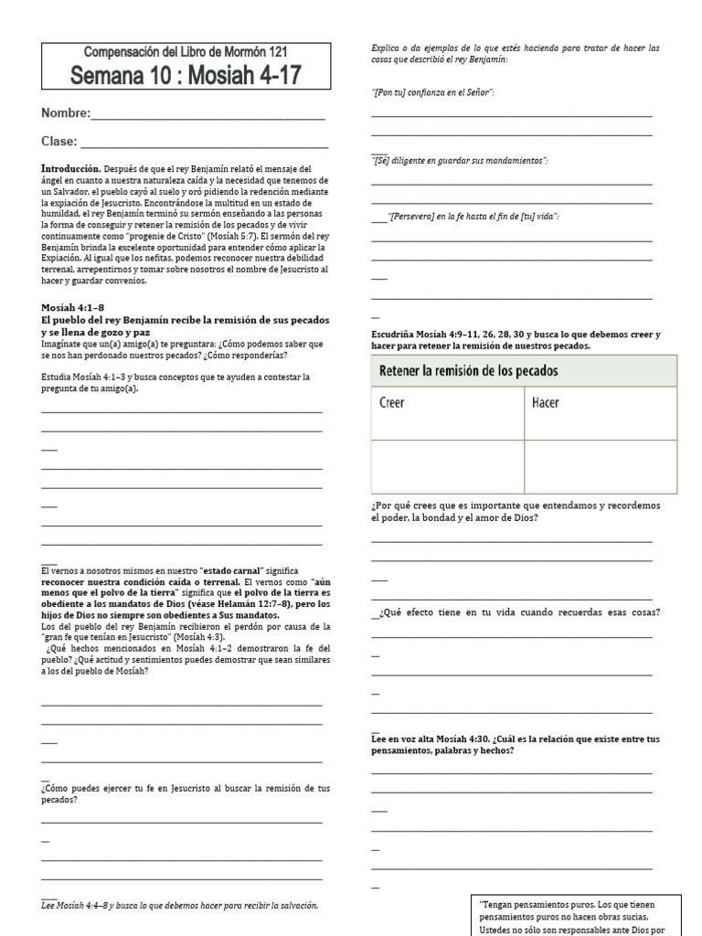 Semana 10 Mosiah 4-17 | PDF | Pecado | Jesús