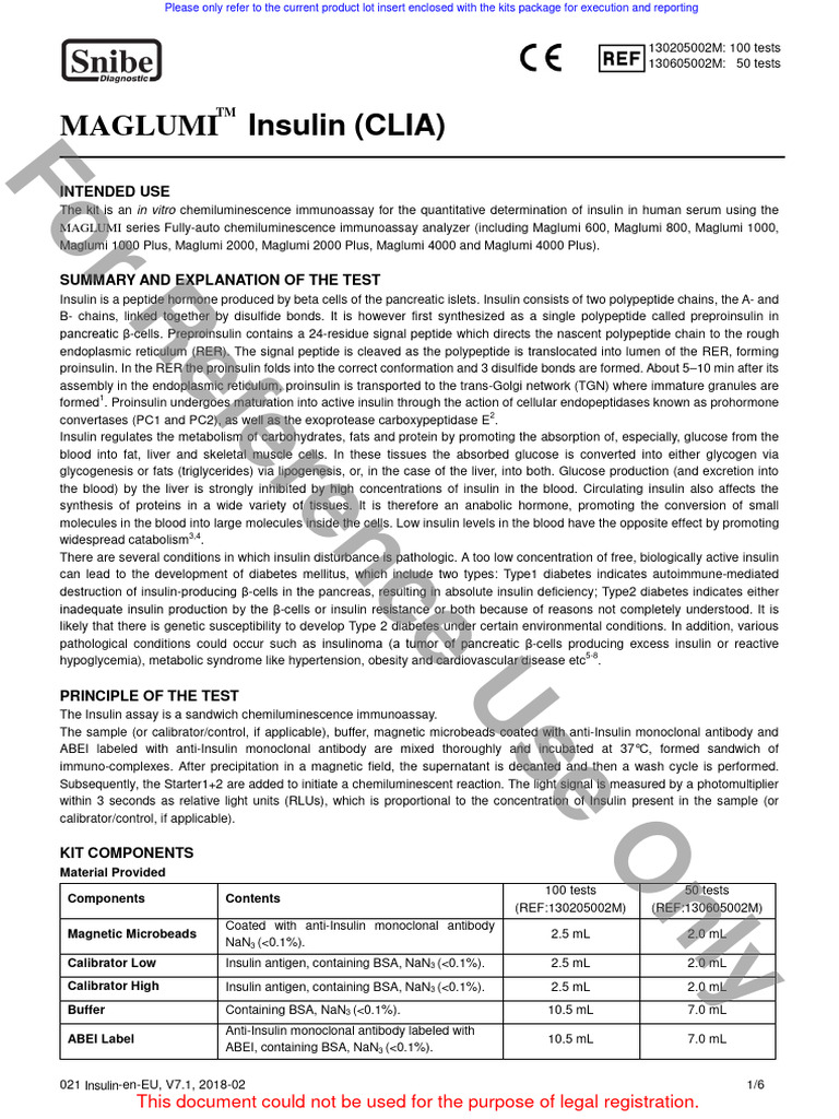 MAGLUMI Insulin Assay Kit Overview | PDF | Insulin | Endoplasmic Reticulum