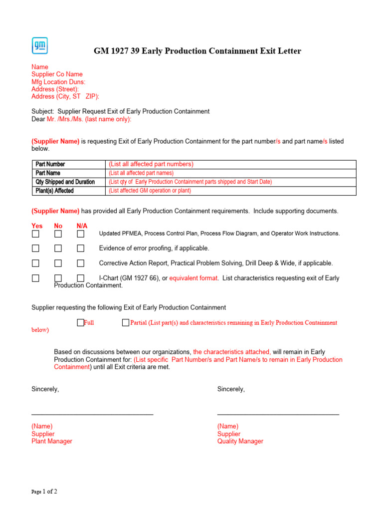 GM 1927 39 Early Production Containment Exit Letter | Download Free PDF ...