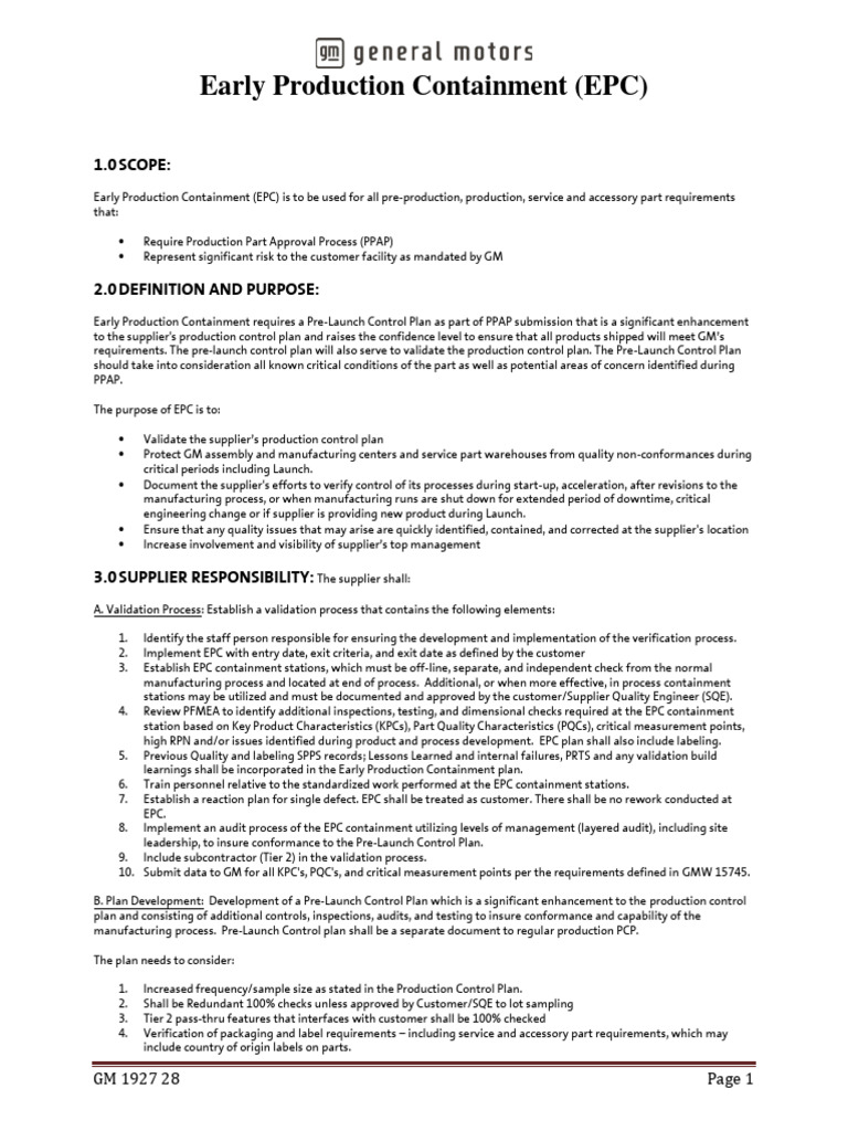 GM 1927 28 Early Production Containment EPC | PDF | Verification And Validation | Audit