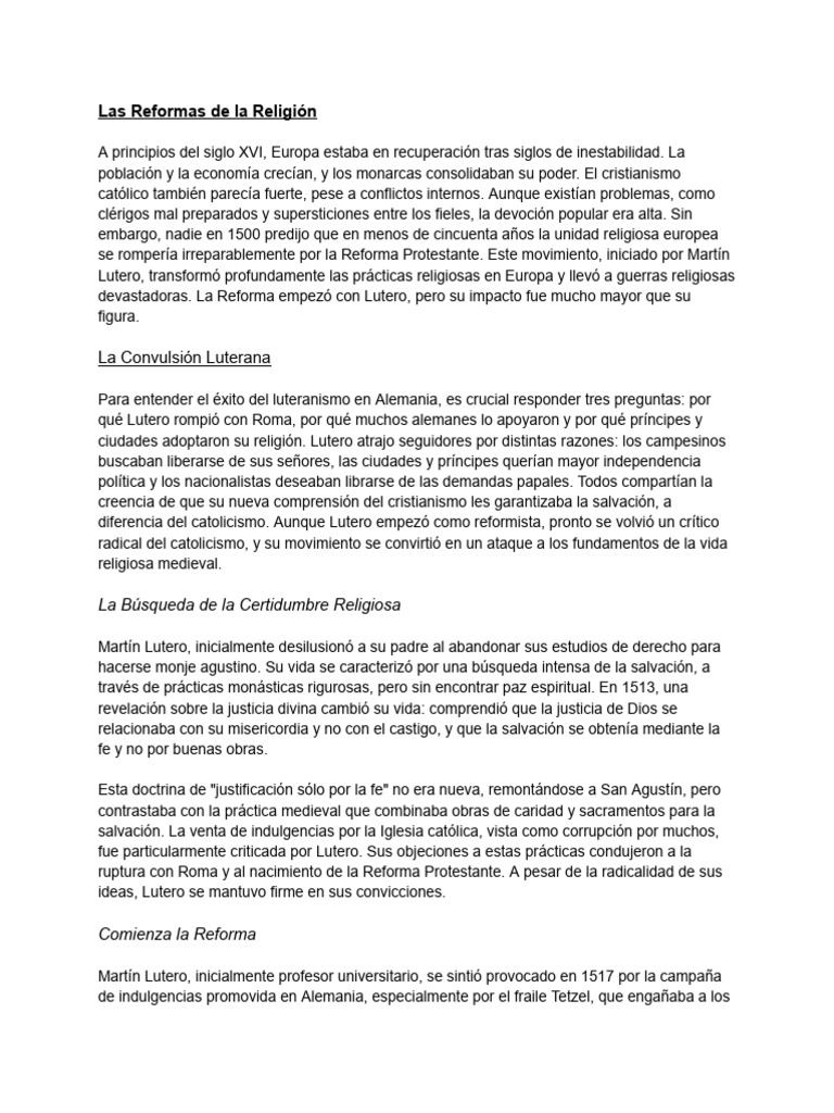 Reforma Protestante, Contrarreforma Católica | PDF | Martin Luther ...